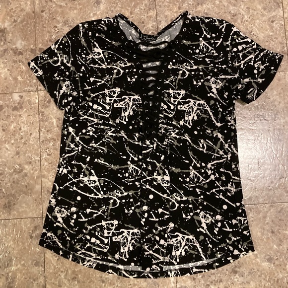 J for Justify | Tops | J For Justify Black White Paint Splatter Scoop ...